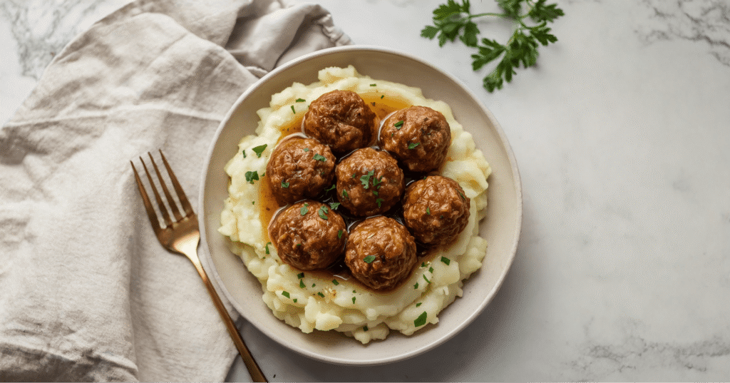 Ground Elk Meatballs with Garlic Mashed Potatoes Recipe - Elk Ridge Farm