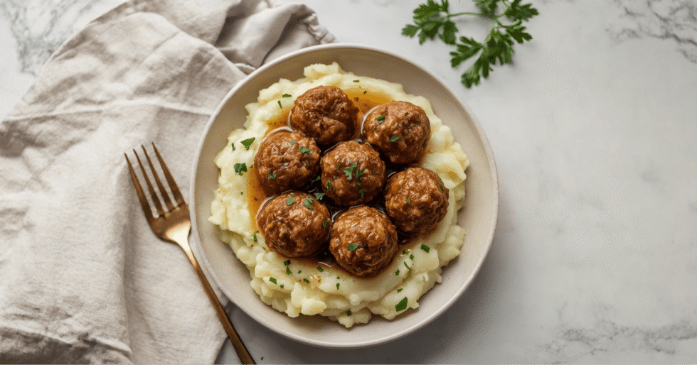 Ground Elk Meatballs with Garlic Mashed Potatoes Recipe - Elk Ridge Farm